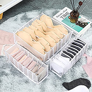 DONSU Underwear Storage Box Compartment,Drawer Organizer Dividers for Clothing,Foldable Underwear Storage Box with 6/7/11 Compartments for Bedroom Baby Clothes, Bra, Scarves, Belt, Tie