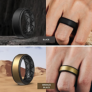 Egnaro Silicone Rings for Men 1/4/5/6/7 Multipack of Breathable Mens Silicone Rubber Wedding Rings Bands - Step Edge