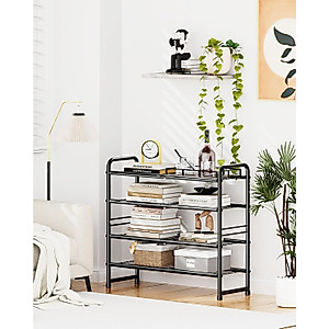 SUFAUY Shoes Rack Shelf for Closet Metal Stackable Shoe Organizer, Expandable & Adjustable Storage Shelves, Wire Grid, 4-Tier, Black