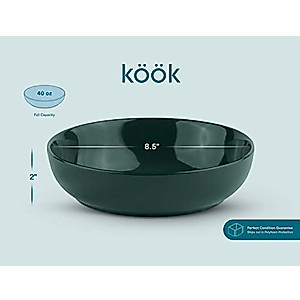 KooK Porcelain Pasta Bowl Set, For Soups and Salads, Serving Bowls, Large Capacity, Microwave & Dishwasher Safe, Set of 4, 40 oz (Hunter Green)