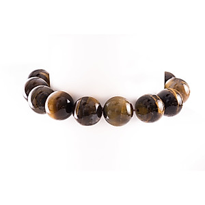 Om Shanti Crafts Tiger Stone Stretch Bracelet Tiger Beads Bracelet, Wear for Good Luck and Protection, 14mm Beads, Unisex (Fits 5"-7" Wrist) Yellow