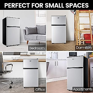 WANAI Mini Fridge With Freezer 3.5 Cu.Ft Dual Door Small Refrigerator Energy-efficient, Low Noise, Mini Fridge For Bedroom Dorm and Office, Silver