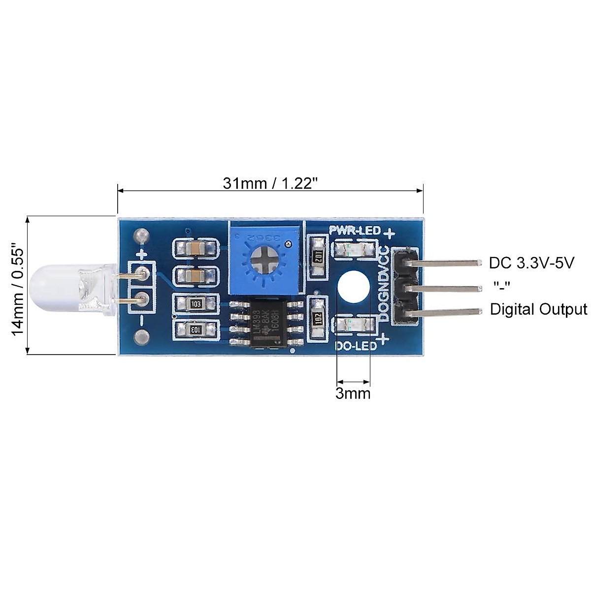 uxcell Photosensitive Diode Sensor Light Detection Photodiode Module with Digital Output for Smart Car 3pcs