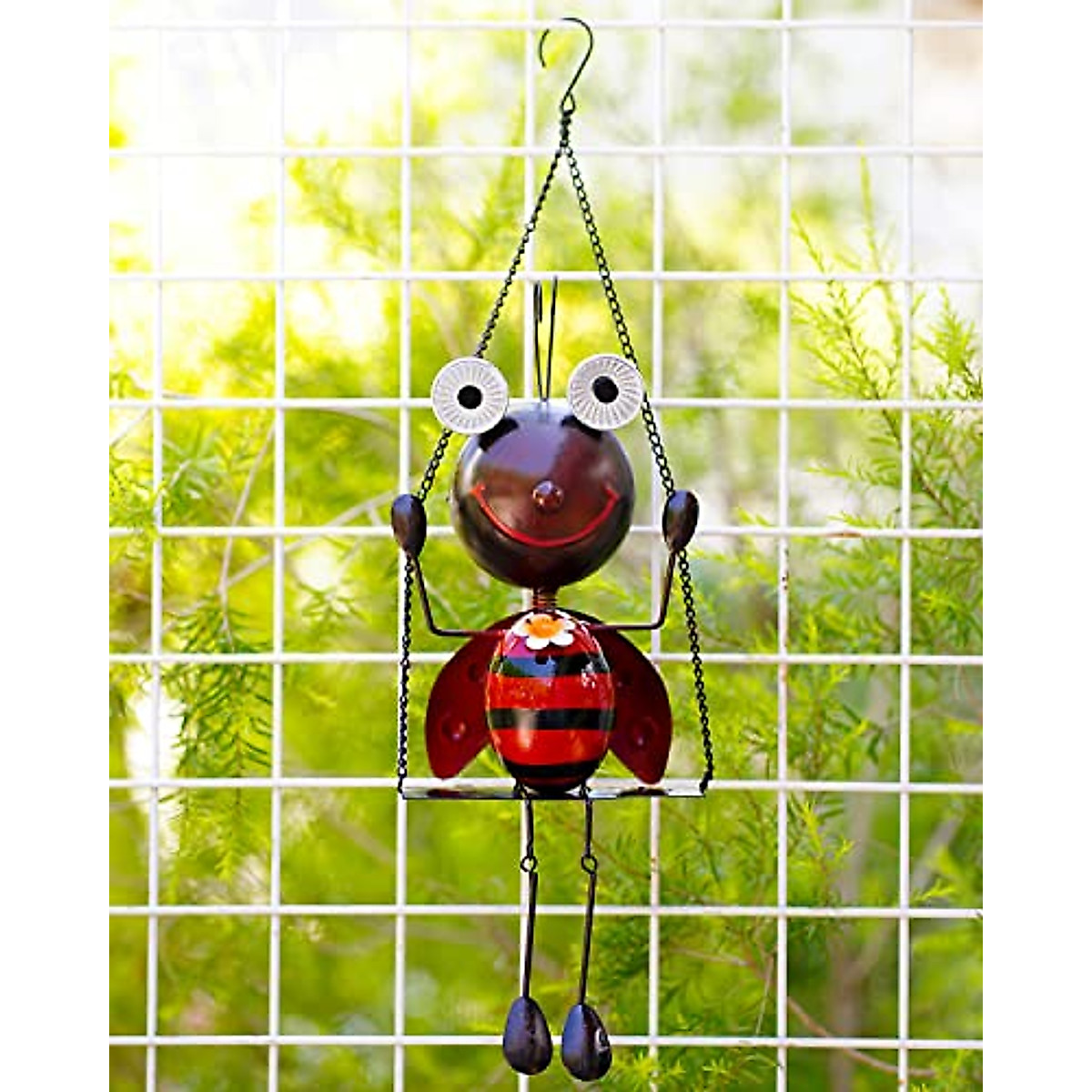 GDF Solar Lady Bugs Swing Metal Ladybug Hanging Animal Garden Decor Waterproof Solar Lights Decorative Outdoor Lights for Outside Patio Balcony Pathway Lawn Yard,Gifts for Her/Him