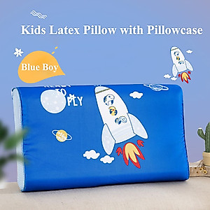 Latex Pillows for Sleeping, 17X10X2.3 inch Latex Pillow with Pillowcase, Latex Pillows Organic Cotton Cover, Soft, Breathable Bed Pillow, Washable Zippered Soft Cover (Blue)