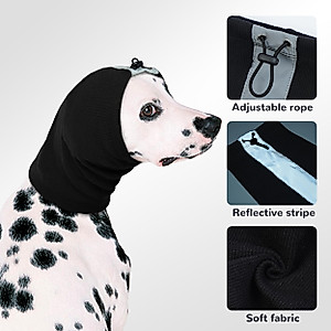 PUMYPOREITY Reflective Dog Ear Muffs Noise Protection, Adjustable Dog Ear Covers for Bath, Thunderstorms, Dog Headband for Anxiety Relief, Dog Hematoma Ear Wrap, Dog Ear Protection, Black, L