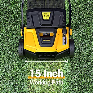 Rock&Rocker 15 INCH 13Amp Electric Dethatcher Scarifier, 2-in-1 Dethatcher Aerator, 5 Working Depth, 45L Thatch Bag, Tool-Free & Foldable Handle, Easy Storage, 3 Rod Handle Height, for Lawn Health
