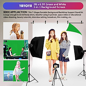 White Greenscreen Background T-Shape Portable Backdrop Stand, YAYOYA 6.5 X 5 Small White Background Green Screen Backdrop Stand Kit, Photo Backdrop Stand with Bag & Clamps for Photography Streaming