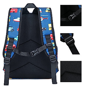 LEDAOU Kids School Backpack with Lunch Box for Boy Kindergarten BookBag School Bag Preschool Kindergarten Toddler Backpack (Car Airplane Pattern-Navy)