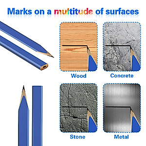 14 Pieces Carpenter Pencil, 7 Inches Flat Octagonal Hard Black Carpenter Marking Pencils with Pencil Sharpener and Silicone Heavy Duty Retractable Pen Holder for Woodworking Marking Tool