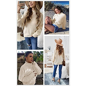 Dokotoo Women's Turtleneck Batwing Long Sleeve Solid Chunky Knit Sweater B Beige
