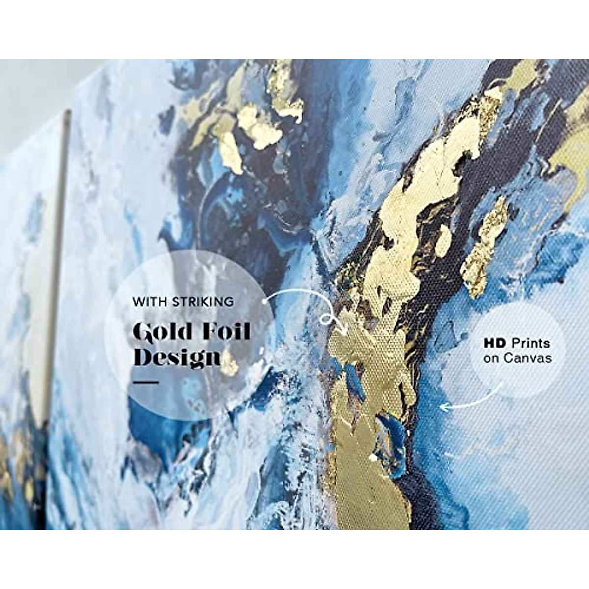 Wall Art Bedroom Gold Wall Decor Abstract Pictures for Living Room Wall Decoration Blue Paintings Large Canvas Art Framed-16''x24''x3 Artwork Decor for Office Bathroom