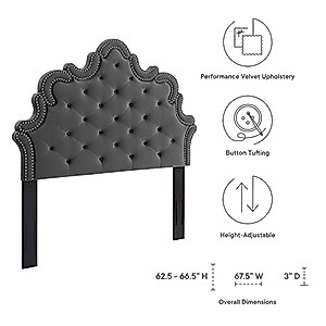 Modway Arabella Button-Tufted Performance Velvet Headboard, Full/Queen, Charcoal