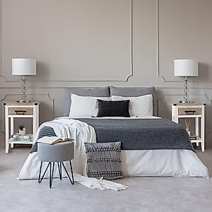 RUSTOWN Farmhouse Bedside Table Set of 2, Rustic Nightstand with Drawers and Open Shelf, Side Table End Tables for Bedroom/Living Room/Lounge (Vintage White)