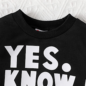 Newborn Infant Baby Girls Boys Print Letter Autumn Long Sleeve Hoodie Sweatshirt Pullover Clothes 5t Girls Sweatshirts (Black, 12-18 Months)