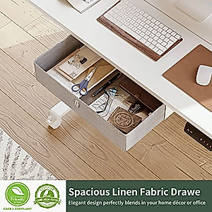 FEZIBO Standing Desk with Drawer, Adjustable Height Electric Stand up Desk, 63 x 24 Inches Sit Stand Home Office Desk, Ergonomic Workstation White Steel Frame/White Tabletop