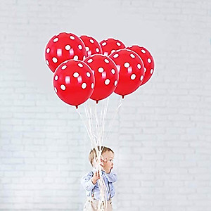 100pcs Red and White Polka Dots Balloons 12inch Large Polka Dot Latex Party Strawbetty Mouse Balloons for Wedding Birthday Party Festival Decoration Halloween Christmas New Year Supplies
