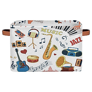 Musical Instruments Storage Basket Cube Piano Guitar Large Toys Storage Box Bin with Handle Collapsible Closet Shelf Cloth Organizer for Nursery Bedroom,15x11x9.5 in,1 Pack