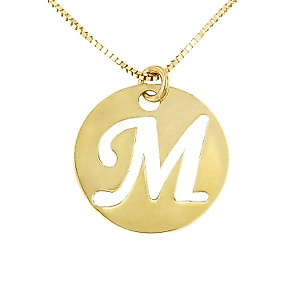 14k Gold Small Initial Medal Pendant Necklace for Girls Teen | Chain 16+2 inches | Jewelry from Italy