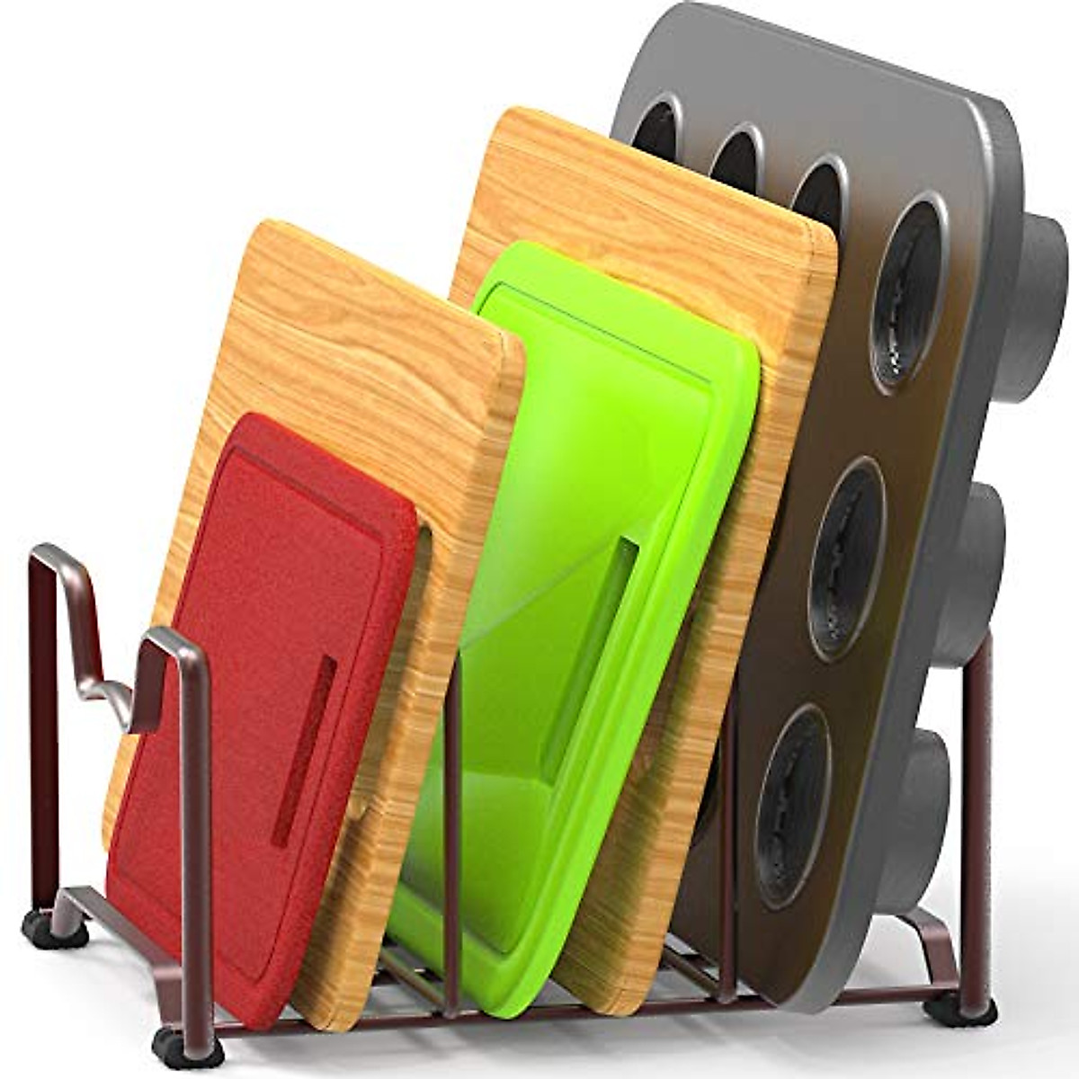 2 Pack - SimpleHouseware Kitchen Cabinet Pantry and Bakeware Organizer Rack Holder, Bronze