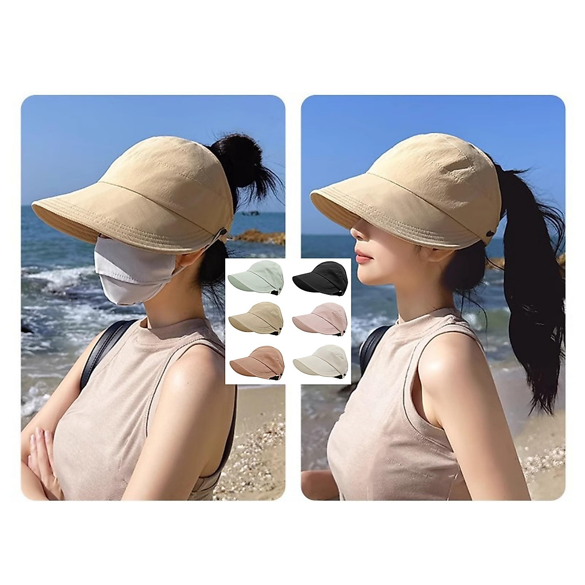 Women's Large Brim UV Protection Empty Top Sun Hat,Outdoor Wide Brim Hats for Women,Outdoor UV Protection Hollow Top Sun Hat (US, Alpha, One Size, Medium, Black)