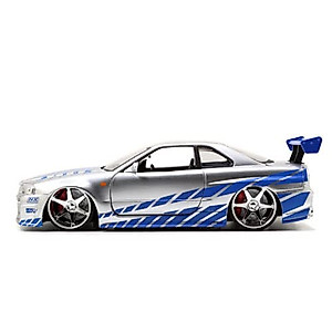 Jada Toys Fast & Furious Brian’s 2002 Nissan Skyline R34 Die-cast Car, 1:24 Scale, Silver & Blue,19808