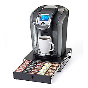 Nifty Coffee Pod Drawer – Black, Compatible with K-Cups, 30 Pod Pack Holder, Non-Rolling, Compact Under Coffee Pot Storage Sliding Drawer, Home Kitchen Counter Organizer