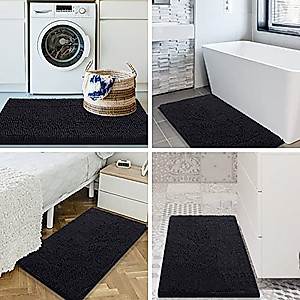 Smiry Luxury Chenille Bath Rug, Extra Soft and Absorbent Shaggy Bathroom Mat Rugs, Machine Washable, Non-Slip Plush Carpet Runner for Tub, Shower, and Bath Room(32''x20'', Black)