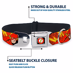 Buckle-Down Dog Collar Seatbelt Buckle The Flash Boom Kaboom, Multi Color, 1.5" Wide - Fits 16-23" Neck - Medium (DC-WFL003-WM)