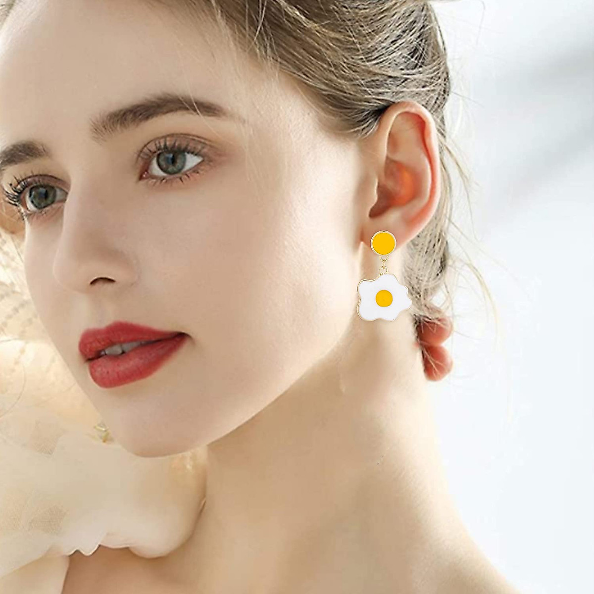 TIANBANGSHI Chic Funny 18k Gold Plated Enamel Fried Egg Stud Earring Cute Poached Egg Dangle Drop Earrings for Women Lover Kitchen Cooking Statement Jewelry Gifts (poached egg)