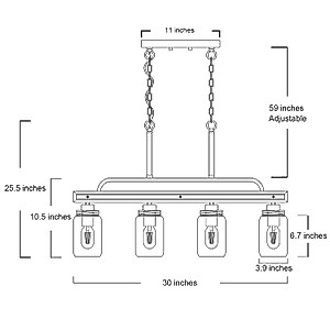 LNC Kitchen Island Light Fixtures, 4-Light Farmhouse Chandelier Light Fixture, 30" Mason Jar Chandelier for Dining Room