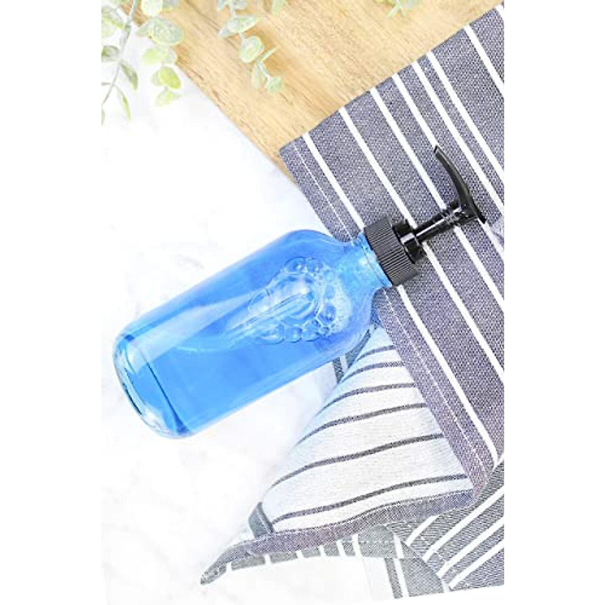 8oz Clear Glass Pump Bottles (4-Pack w/Black Plastic Pumps), Great as Essential Oil Bottles, Lotion Bottles, Soap Dispensers, and More