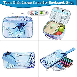 Dafelile School Backpack for Girls School backpack for Elementary Middle Water Resistant Girls School Bag Teen Girls Bookbag 3 in 1 Set with Lunch Box Pencil Bag