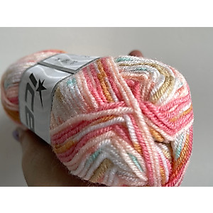 Salmon Mini Baby Design DK Yarn - Acrylic Wool Blend Self-Patterning Yarn 50 Gram, 142 Yards - Salmon, Amber Blue, White +