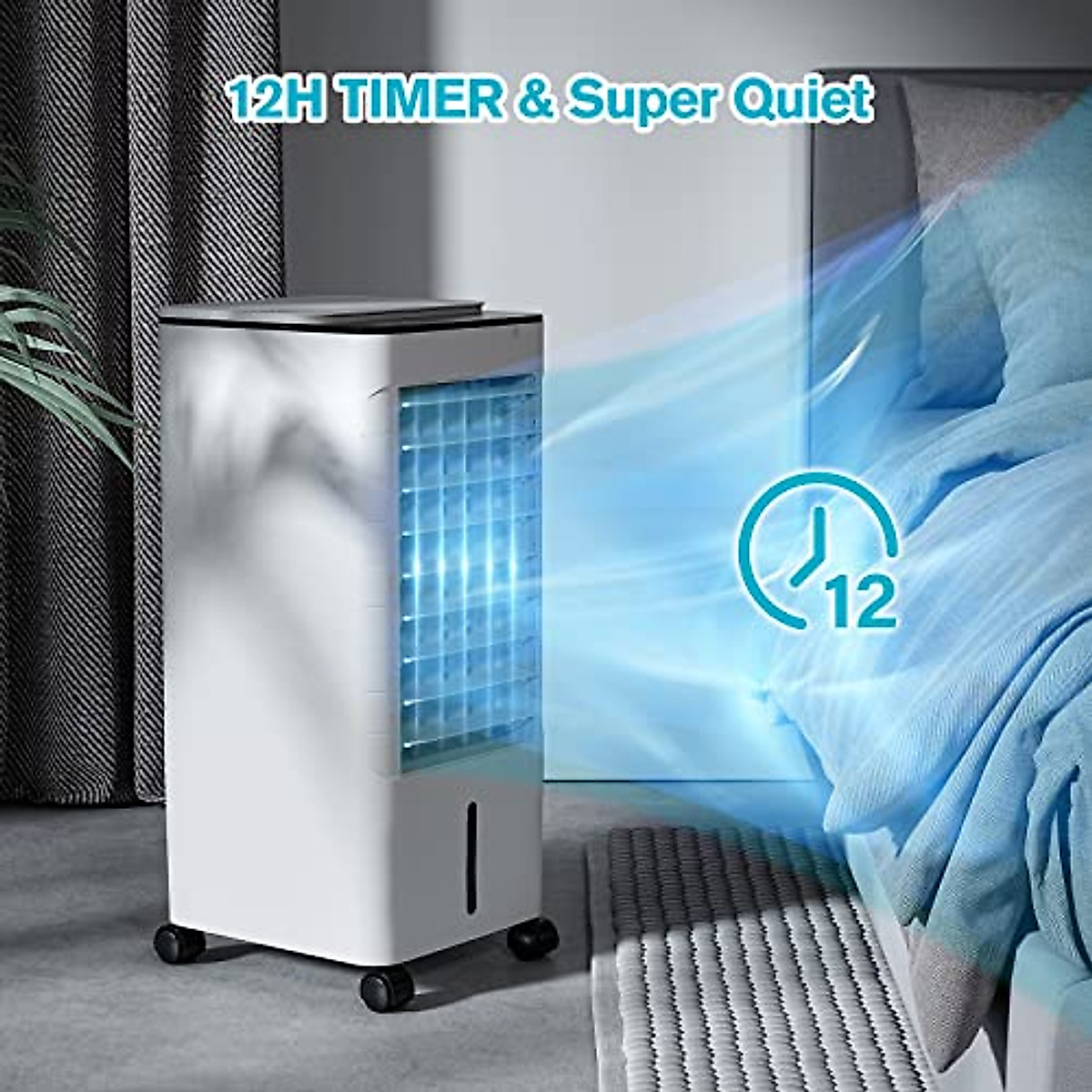 Portable Air Conditioners, 3-IN-1 Evaporative Air Cooler with Remote, 3 Modes 3 Speeds &12H Timer, 1.16Gal Portable AC, 5 Ice Packs & 4 Wheels, 45° Oscillation, Quiet Swamp Cooler for Room Home Office