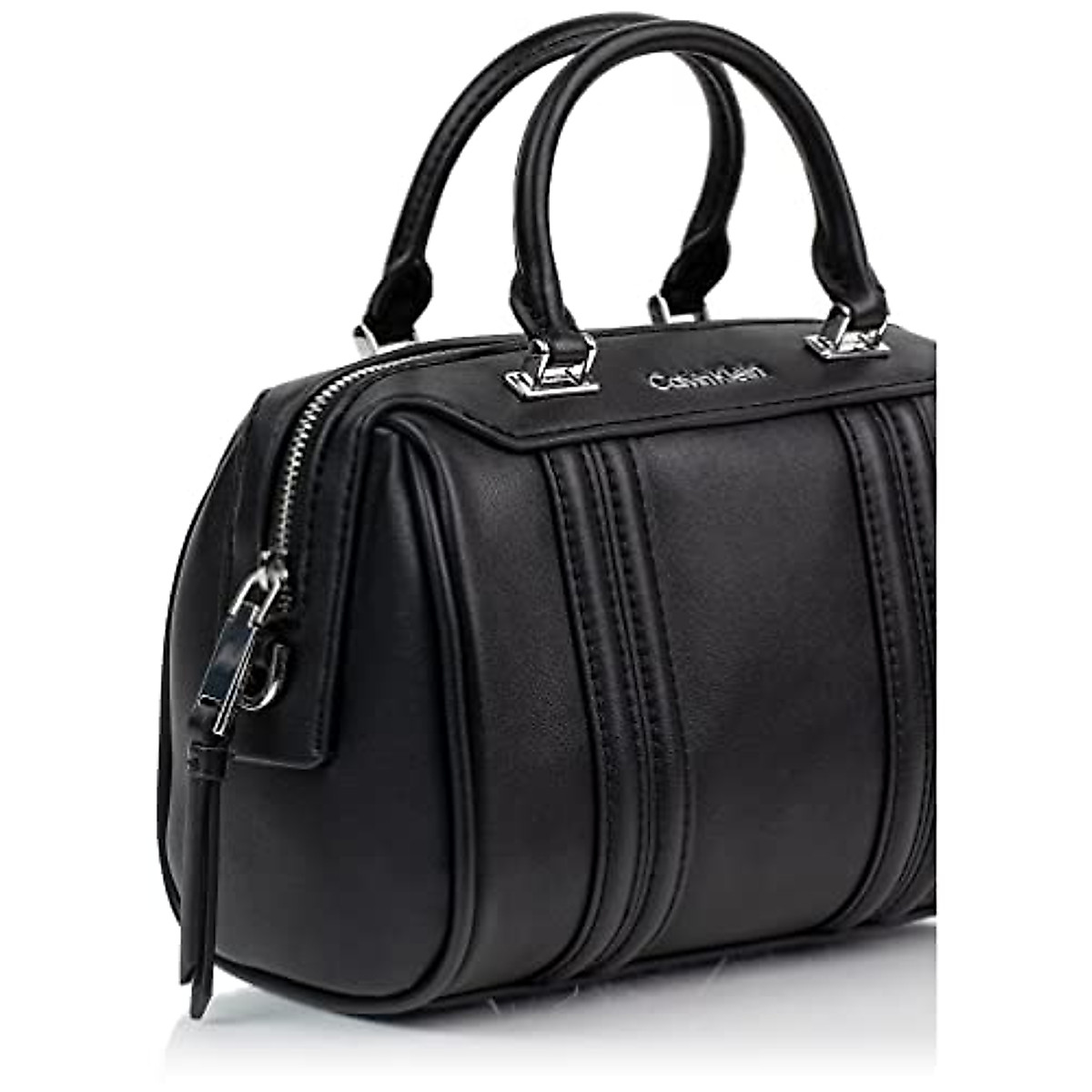 Calvin Klein Blake Top Zip Mini Satchel Crossbody, Black/Silver,One Size