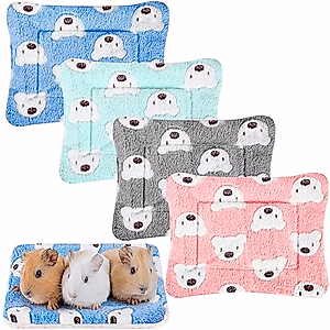 Tuanse 4 Pack Guinea Pig Bed Mat Bedding Rabbit Winter Bed Pad for Indoor Warm Small Animal Mattres Fleece Sleeping Pad for Hedgehogs Bunny Ferrets Hamster(Bear,13 x 10 Inch)