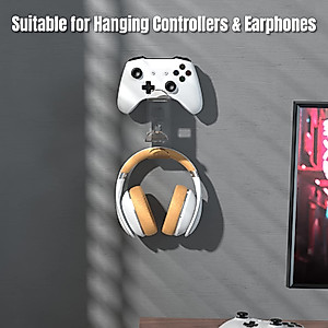 NiHome Clear Acrylic Game Controller Wall Hanger Stand, Dual Gamepad Controller & Headphone Hanger Holder for Xbox PS5 PS4 PS3 Switch, Wall Mount Stand Organizer for Gaming Accessories