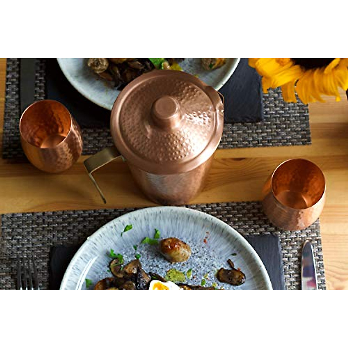 Kosdeg - Copper Pitcher With Lid - 44 Oz - Drink More Water, Lower Your Sugar Intake And Enjoy The Health Benefits - Pure Copper Handmade Hammered Jug, The Best Bedside Carafe - Heavy Gauge