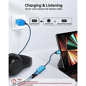 iPhone Aux Adapter, 2 in 1 Dual Lightning to 3.5mm Audio Jack & Charger [Mfi Certified] Dongle Cable Splitter for Apple Converter Compatible with iPhone 14 Pro Max 13 12 11 XR XS X 8 Plus, iPad iPod