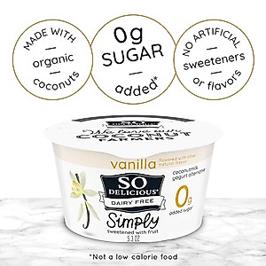 So Delicious Dairy Free Coconut Milk Yogurt Alternative, 0g Added Sugar Vanilla, Vegan, Gluten Free, Non-GMO, Creamy Plant Based Vanilla Yogurt Alternative, 5.3 Oz Container