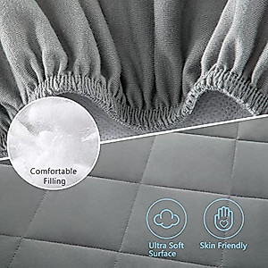 TILLYOU Cloudy Soft Pack and Play Sheet Quilted, Breathable Thick Play Yard Playpen Sheets, 39"x27"x5" Fit Mini/Portable Crib Mattress Pad Pack N Play Mattress Pad, Charcoal Gray