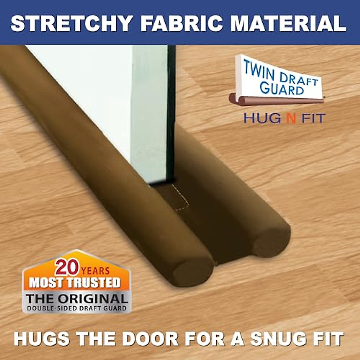 Twin Draft Guard Hug N Fit, Original Dual Draft Stopper Instantly Blocks Air from Entering, Water Repellent, Fits 28”-36” Length with 1.5” Energy Saver Tube