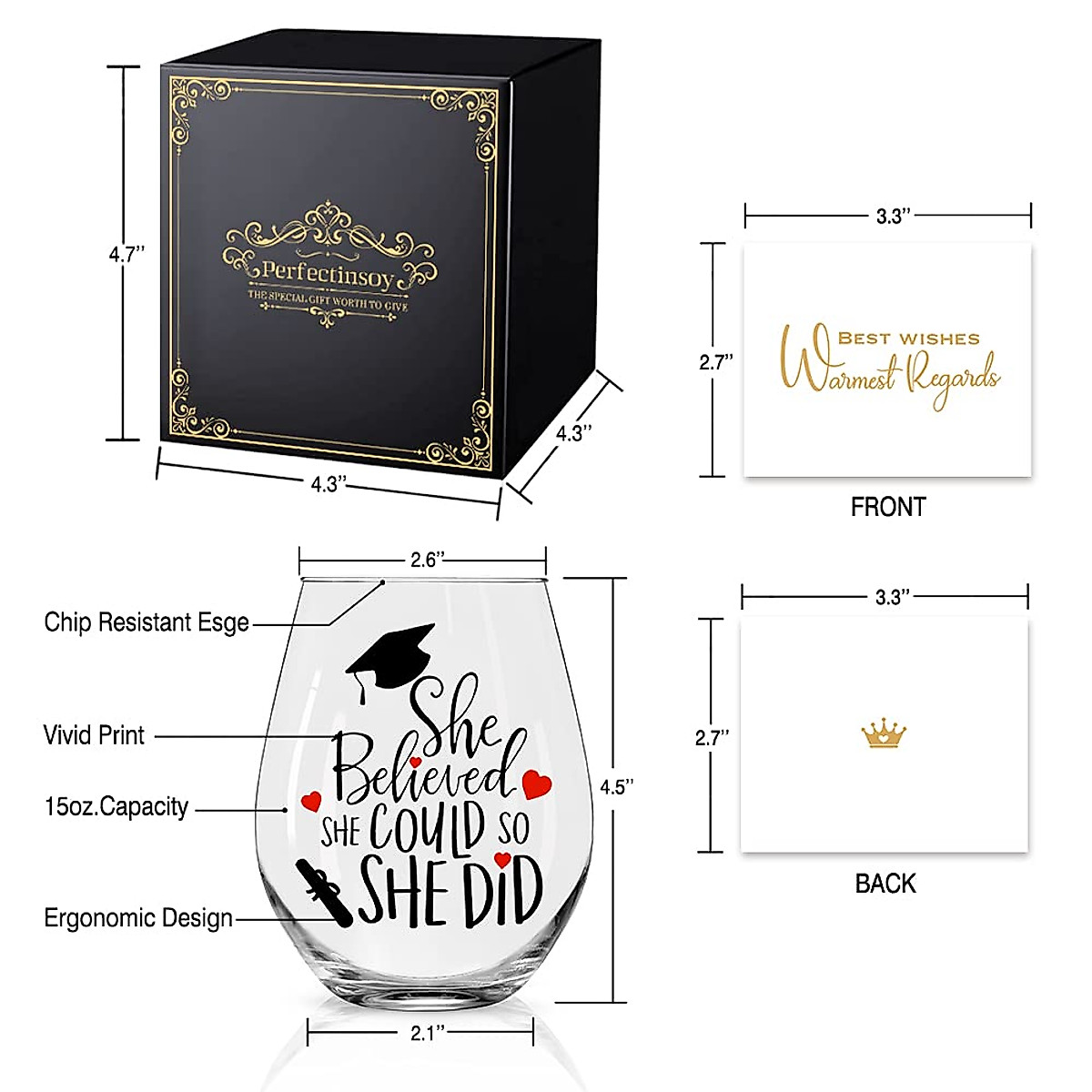 Perfectinsoy She Believed She Could so She Did Wine Glass with Gift Box, Inspirational Gifts for Women, Congratulations Gifts for Women, College Gifts for Girls, New Job Gifts, Boss Thanksgiving Gifts