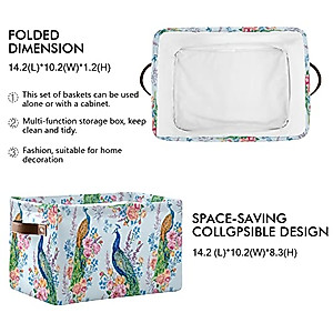 Large Storage Basket Peacock Tropical Animal Cube Storage Bin Canvas Fabric Organizer Handles Collapsible Decorative Bedroom