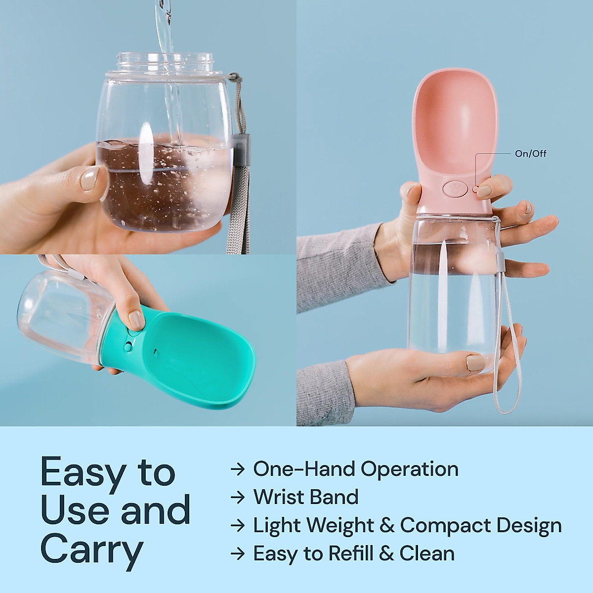 MalsiPree Dog Water Bottle Portable – Leak Proof and Lightweight Water Bottle for Dogs – Dog Travel Water Bottle with Bowl – Dog Walking Accessories (19OZ, Black)