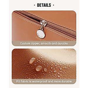 EACHY Travel Makeup Bag,Large Capacity Cosmetic Bags for Women,Waterproof Portable Pouch Open Flat Toiletry Bag Make up Bag with Divider and Handle (Brown, Medium)