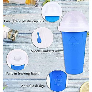 BEIDIYINGER Slushy Maker Cup, Magic Quick Frozen Squeeze Cup, Summer Cooling Smoothie Pinch Cup, Double Layer Silicon Ice Cream Milkshake Juice Portable Maker, for Family DIY Homemade, Blue, White