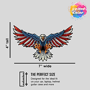 United by Color American Flag Sticker 7x4 Inches - Strong Adhesive Waterproof Bald Eagle Sticker - Does not Fade, Used for Truck, Hard hat, Helmet, Laptop, RV, Water Bottle, Boat