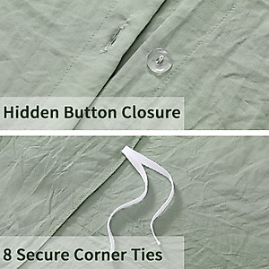 GlowSol Duvet Cover Queen Size, 3 Pieces (90x90 Inch 1 Duvet Cover, 2 Pillowcases) Soft Washed Microfiber Duvet Cover Set Shabby Chic Home Bedding Duvet Covers with Button Closure, Green